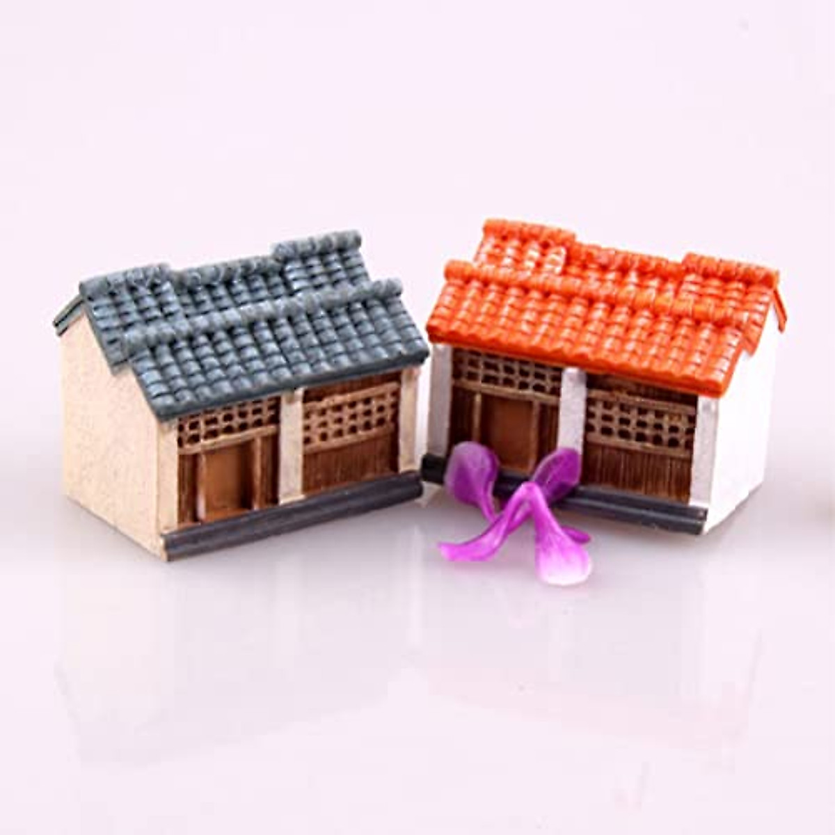 Happyyami 4Pcs Jiangnan dwellings Resin House lanscape Decor Tiny Fairy House Mini Village Houses Fairy House Garden Statue Mini hut Statue Miniature Village Houses Bonsai Mushroom Outdoor