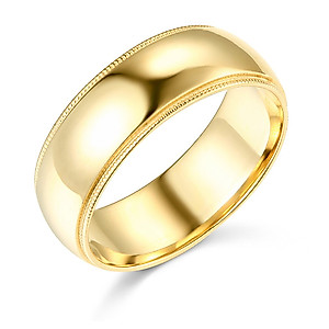14k Yellow Gold 7mm Comfort FIT Plain Milgrain Wedding Band - Size 7