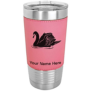 LaserGram 20oz Vacuum Insulated Tumbler Mug, Swan, Personalized Engraving Included (Faux Leather, Pink)