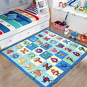 51" Multi-Purpose Waterproof Baby Splat Mat for Under High Chiar, Portable Play Mat for Toddler, Non-Slip Floor Splash Mat and Table Cloth (Cute Letter)