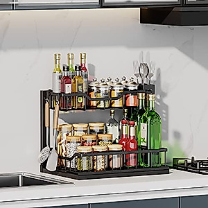 XILIDIA Under Sink Organizer, 2-Tier Metal Under Sink Organizers and Storage for Kitchen Bathroom Cabinet,2 Tier Spice Rack,Rustproof Pull Out Cabinet Organizer for Storage