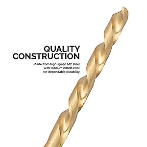 NEIKO 10038A Left-Hand Drill-Bit Set, High-Speed Steel Drills with Titanium Nitride Coating, Reverse-Twist Drill Bits, SAE Sizes, 13-Piece Set