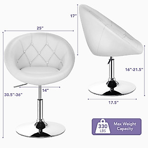 Vanity Chair, Swivel Height Adjustable Makeup Chair, Tufted Round Back Swivel Bar Chair with Chrome Frame, Leather Modern Swivel Accent Chair Suitable for Bedroom Lounge Bar (1)
