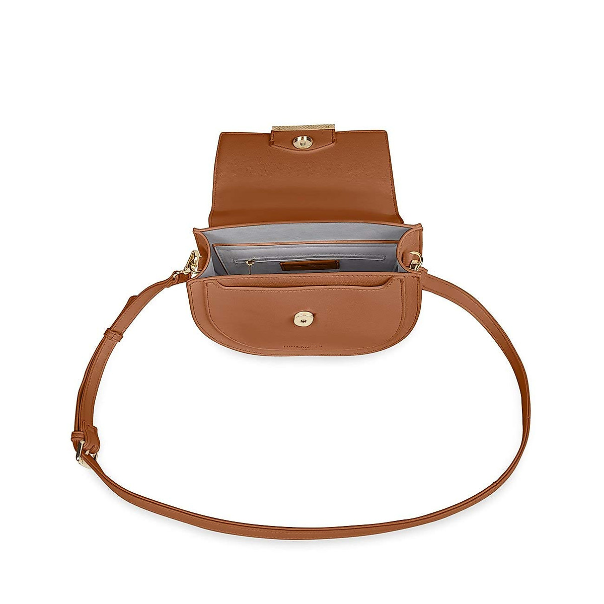 KATIE LOXTON Alyce Vegan Leather Top Handle Convertible Shoulder Strap Cross Body Saddle Bag Cognac
