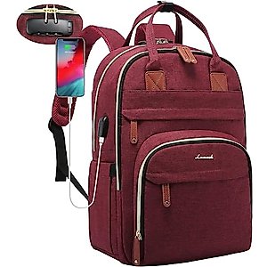 LOVEVOOK Laptop Backpack Purse for Women with 15.6-inch Laptop Compartment, Large Travel Anti-theft Work Bags with Lock, Business Computer College Backpacks, Casual Daypack with USB Port, Wine Red