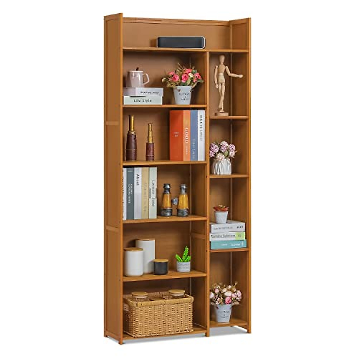 MoNiBloom 6 Tier Bookcase, Bamboo Freestanding Display Shelves Bookcase Open Storage Book Shelves for Living Room Home Office Décor, Brown
