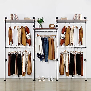 EDCB 94in Wall Mounted Industrial Pipe Clothing Rack, Heavy Duty Closet Clothes Rod, Multi-Purpose Hanging Rod for Closet StorageClothes Rack, Black