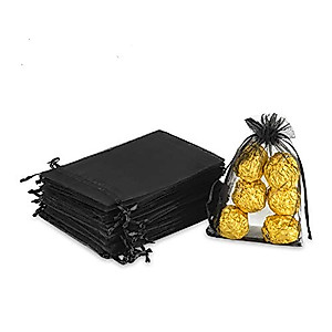 Hopttreely 100PCS 4x6 (10x15cm) Sheer Drawstring Gift Bags, Black Organza Wedding Party Favor Pouches Jewelry Christmas Festival Gift Bags