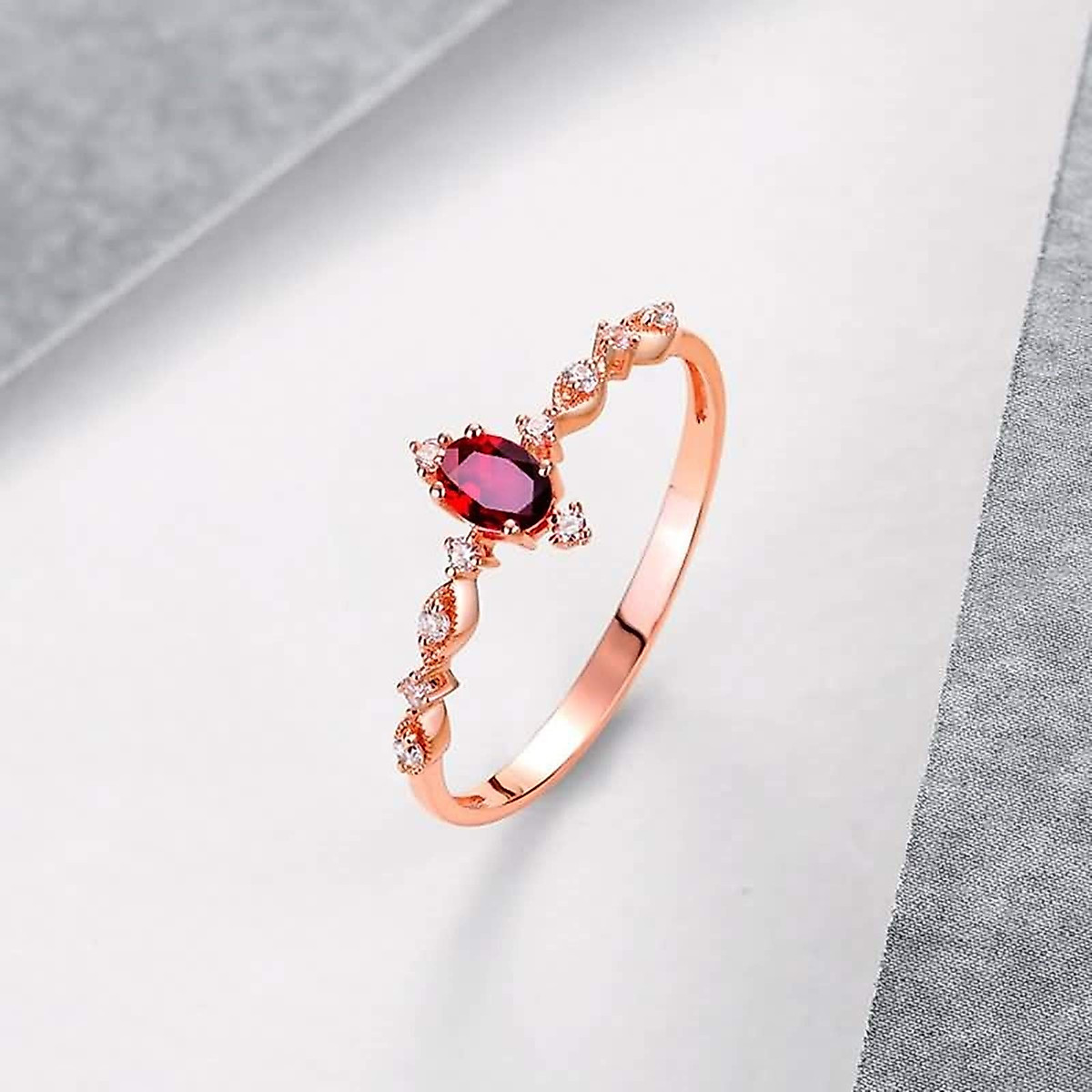 KnBoB Women Infinity Oval Shape 0.25ct Ruby Ring 18K Rose Gold Promise Wedding Engagement Bridal Anniversary Ring Size 6.5