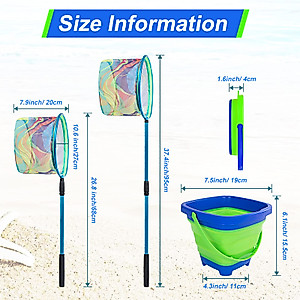 Kids Fishing Net, Telescopic Landing Net with Aluminum Pole Handle, Collapsible Bucket Kids Sand Pail, Butterfly Nets for Kids Fishing Net for Kids, Outdoor Play (Blue)