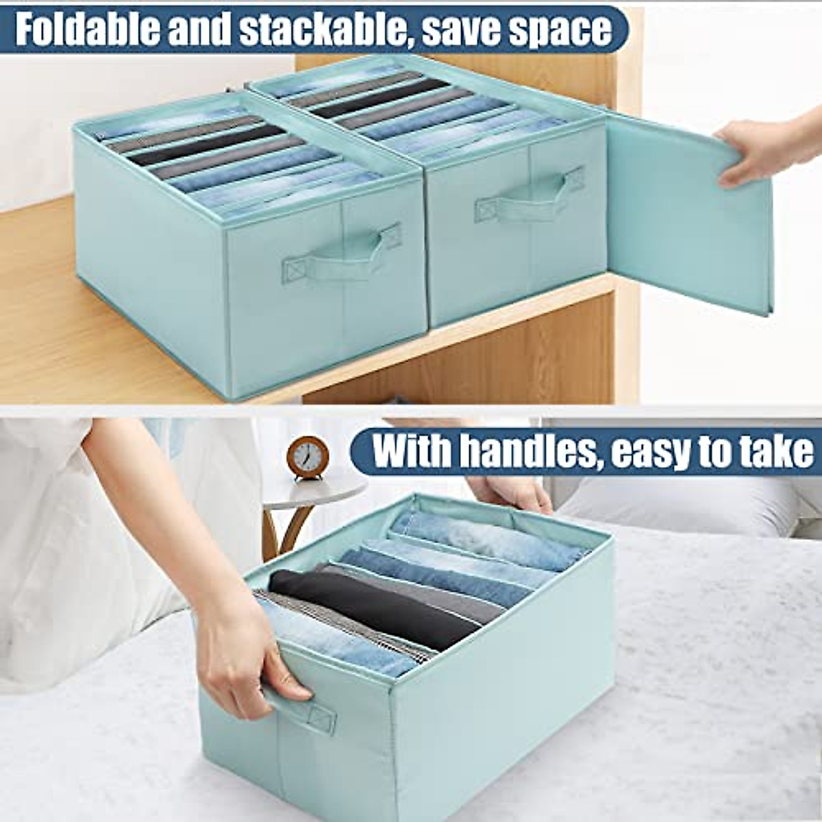 Wardrobe Clothes Organizer for Jeans Drawer Organizer for Folded Clothes with Handle Foldable Closet Organizer Storage Box for Jeans T-shirt Pants Sweater Kids Clothes Drawer Dividers 7 Grids 2PCS