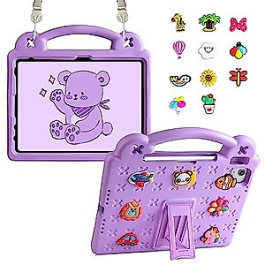 for iPad Air 5th/4th Generation Case,iPad 10th Generation Case 10.9'', iPad Pro 11 Inch Case 2022 2021 2020 with Straps Stand Handle Pencil Holder DIY Accessories,EVA Shockproof Cover for Kids-Purple