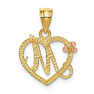 Diamond2Deal 14k Gold Two-Tone Heart Letter M Initial Pendant