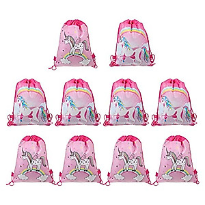 Amosfun 10pcs Unicorn Drawstring Backpack Unicorn Party Gift Pouch Nonwoven for Kids Unicorn Party Birthday Party Bag Supplies