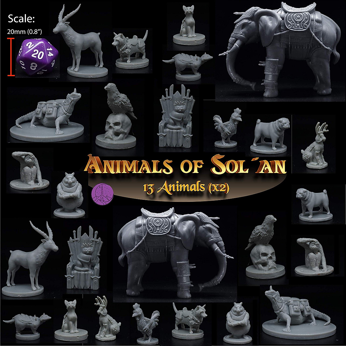 Wildspire 26 Animal Minis for DND Miniatures 28mm Unpainted Dungeons and Dragons Miniatures I for D&D Miniatures & DND Minis Fantasy RPG | for DND Figures & Tabletop Miniatures | Campaign Setting