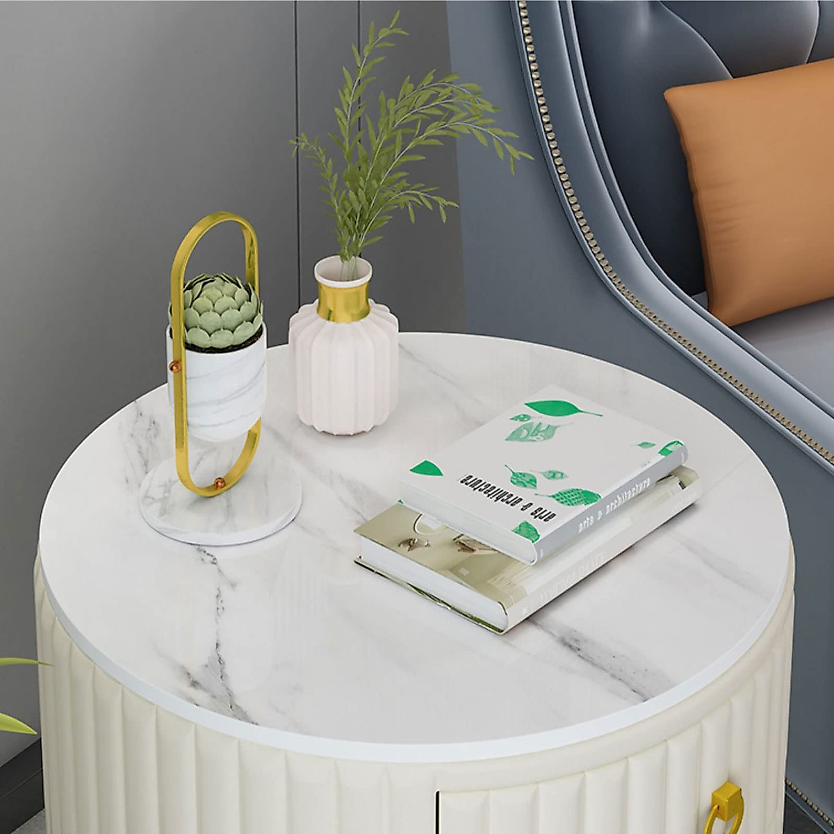 Mobile Side Table Small Side Table with 2 Drawers, Bedside Furniture, Night Stand, End Table with Gold Frame for Bedroom,Living Room, Round Coffee Table Cocktail Table Sofa End Table ( Color : Gold )