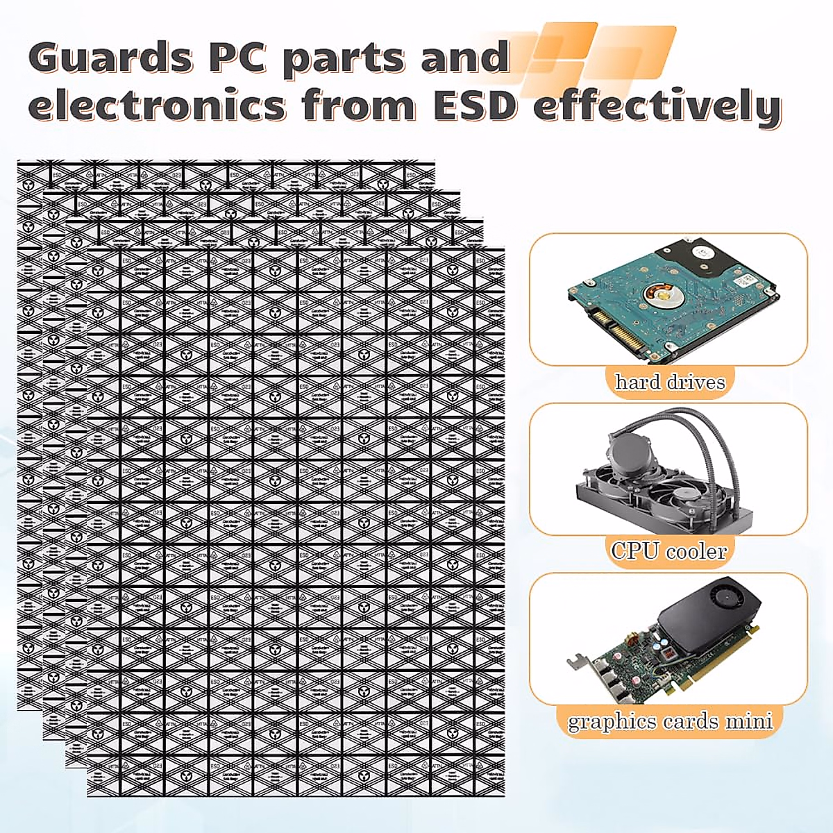 HRX Package 20pcs Large Premium Anti Static Bags with Antistatic Sticker, 12 X 16 inches Open Top ESD Shielding Anti-Static Bag for Motherboard SSD HDD Laptop Electronic Components