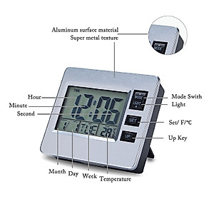 Digital Desk Clock Refrigerator Hood Kitchen Timer 12/24 Hour Alarm Date Week Indoor Thermometer LCD Backlight Clock Battery Operated Mute Hang on Wall Clock Table Room Office Senior