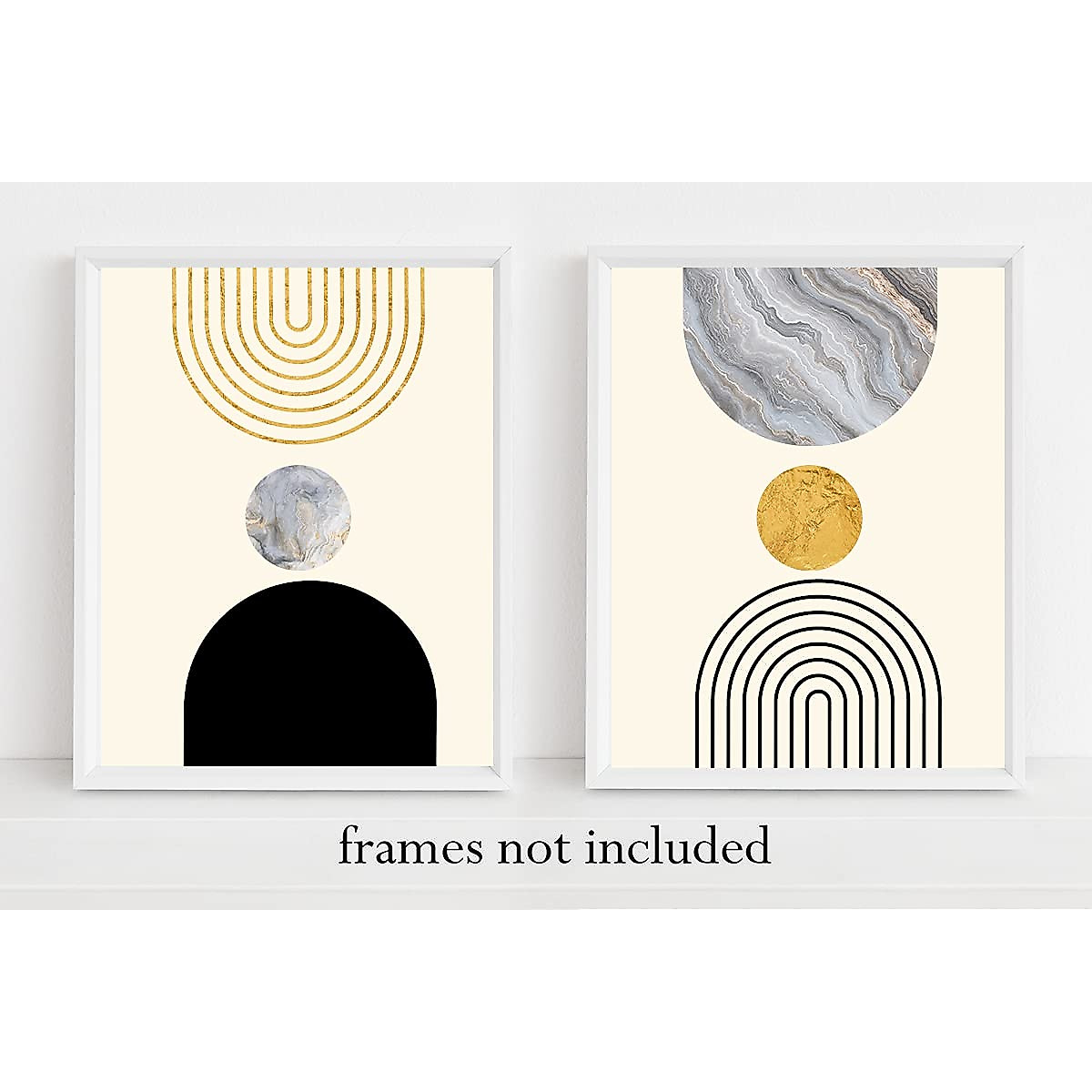 Abstract Wall Art Prints, Boho Minimalist Wall Art Décor, Set of 2 Unframed 11X14 Mid Century Modern Geometric Shapes in Black, Blue, Gold, Gray. Modern and Contemporary Décor for your Living Room