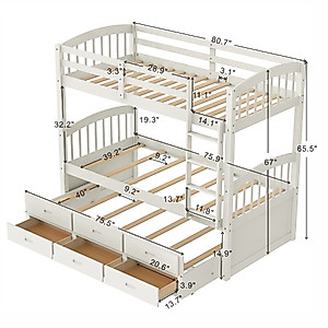 Harper & Bright Designs Twin Over Twin Bunk Bed with Ladder and Storage Drawers, Wood Bunk Bed with Safety Rail and Trundle for Kids Teens Adults, No Box Spring Required (White)