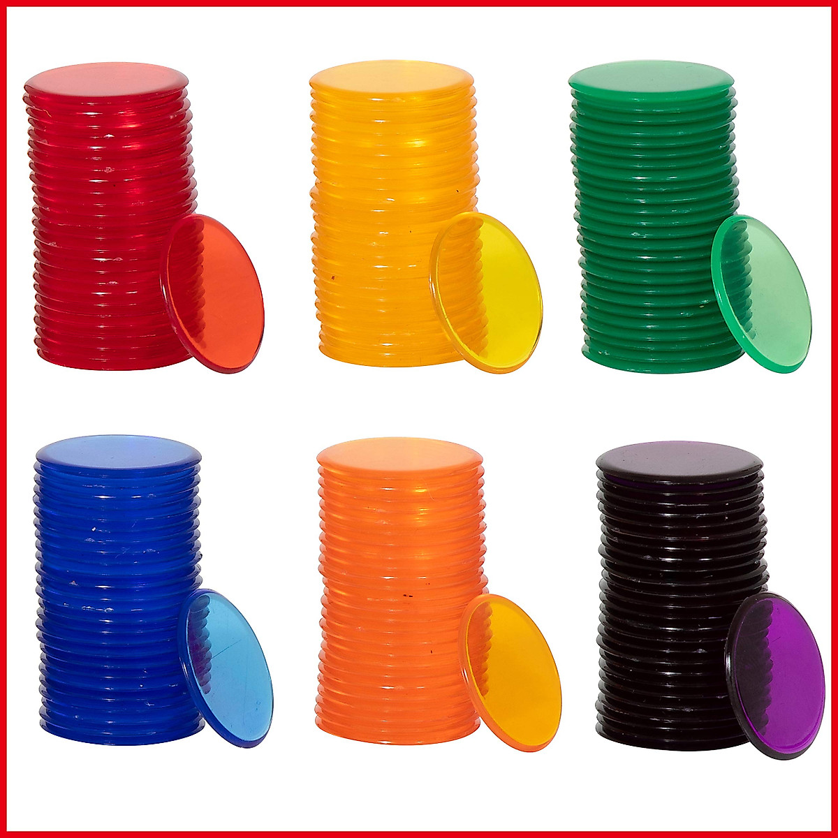 edxeducation Transparent Counters - Set of 500 - Bulk Colored Counters for Kids Math - 6 Colors - 3/4 in - Counting, Sorting, Light Panels, Bingo