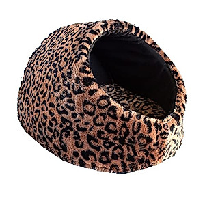 Downtown Pet Supply - Cat Cave Bed - Cute Cat Bed or Kitten Bed - Foldable, Nap Mat with Non-Slip Grip - Warm & Cozy Covered Cat Bed - Beige - 16 in x 14 in x 12 in