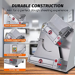 Hakka Pizza Dough Roller Sheeter - Adjustable Thickness and Size, Transparent Covers, 304 Stainless Steel, 370W, 110V