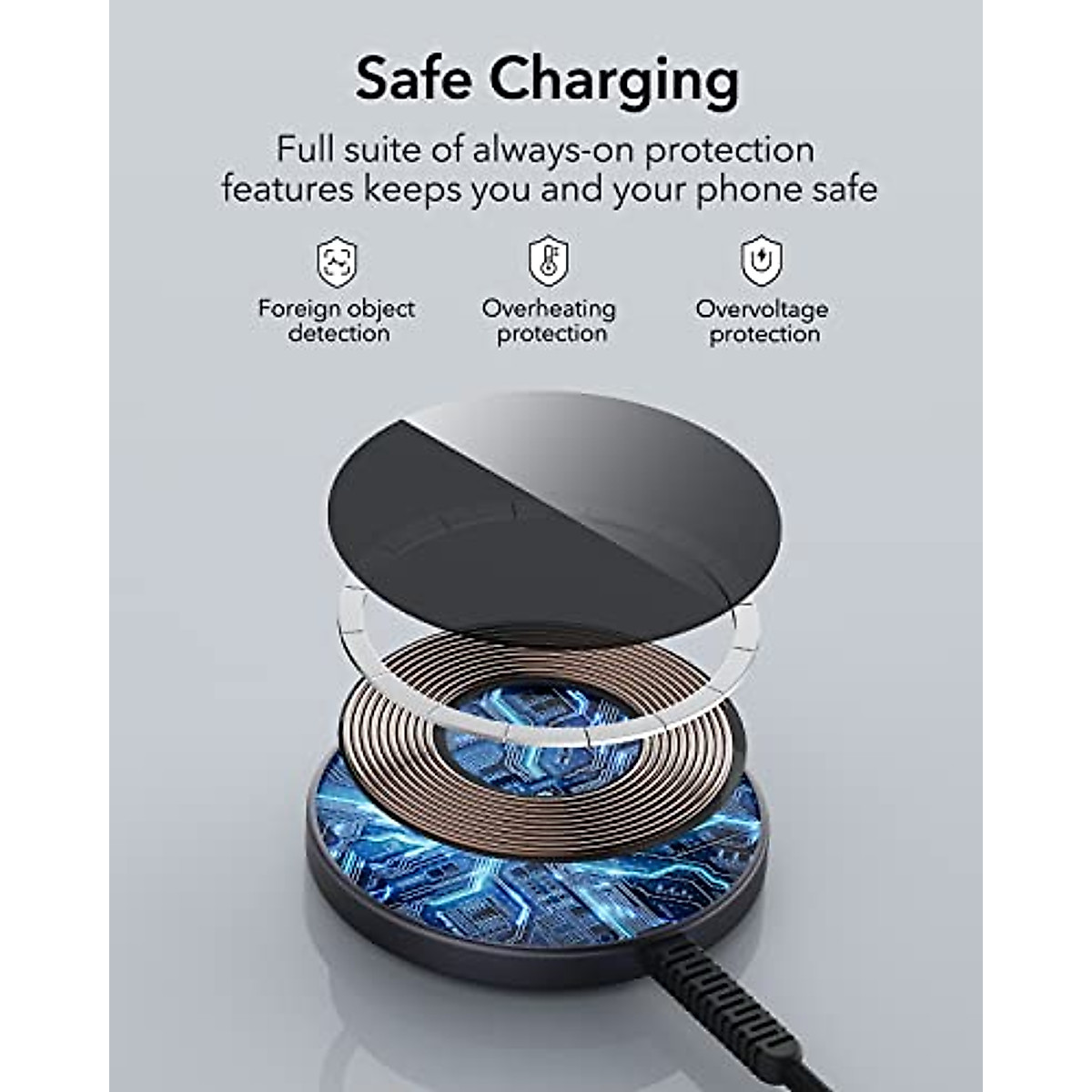 ESR Magnetic Travel Wireless Charging Pad, Portable Charger, Compatible with MagSafe Charger for iPhone 14/14 Plus/14 Pro/14 Pro Max/13/12 Series, Strong Magnetic Lock, Reinforced Braided Nylon Cable