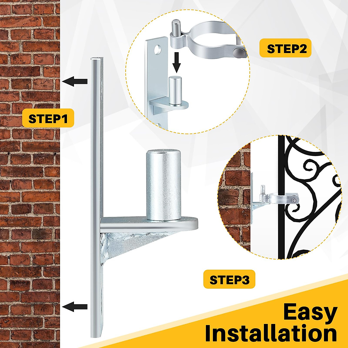 Hicarer 4 Pcs Chain Link Post Gate Hinge 3"[2 7/8" OD] x 5/8" Galvanized Steel Chain Link Fence Gate Post Hinge with Bolt and Nuts Parts Heavy Duty Fence Hardware for Outside