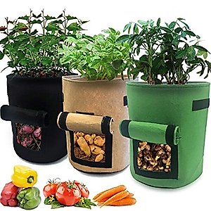 Nicheo 3 Pcs 6.5 Gallon Grow Bag Easy to Harvest Planter Pot with Flap and Handles Garden Planting Grow Bags for Potato Tomato and Other Vegetables Breathable Nonwoven Fabric Cloth