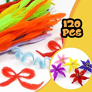 TOAOB 120pcs Fuzzy Bumpy Pipe Cleaners 12 Assorted Colors Chenille Stems Craft Supplies 13mm x 12 inch Pipe Cleaners for DIY Art Crafts Decorations