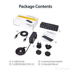 StarTech.com 7 Port USB 3.0 Hub – Up To 5 Gbps – 7 x USB – Universal Multi Port USB Extender for Your Desktop – USB Powered (ST7300USB3B)