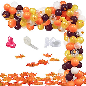 Little Pumpkin Autumn Party Balloons Garland Arch, Autumn Theme Party Balloon Arch Orange Gold Brown Maple Leaves Backdrop For Fall Theme Bridal Shower Thanksgiving Wedding Engagement Birthday Party