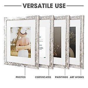 TWING Rustic Picture Frames 11x14 Set of 6, Distressed White Composite Wood Large Gallery Wall Frame Set Display Photos 8x10 with Mat or 11x14 without Mat Wall Mounting, Ideal Valentine Gifts for