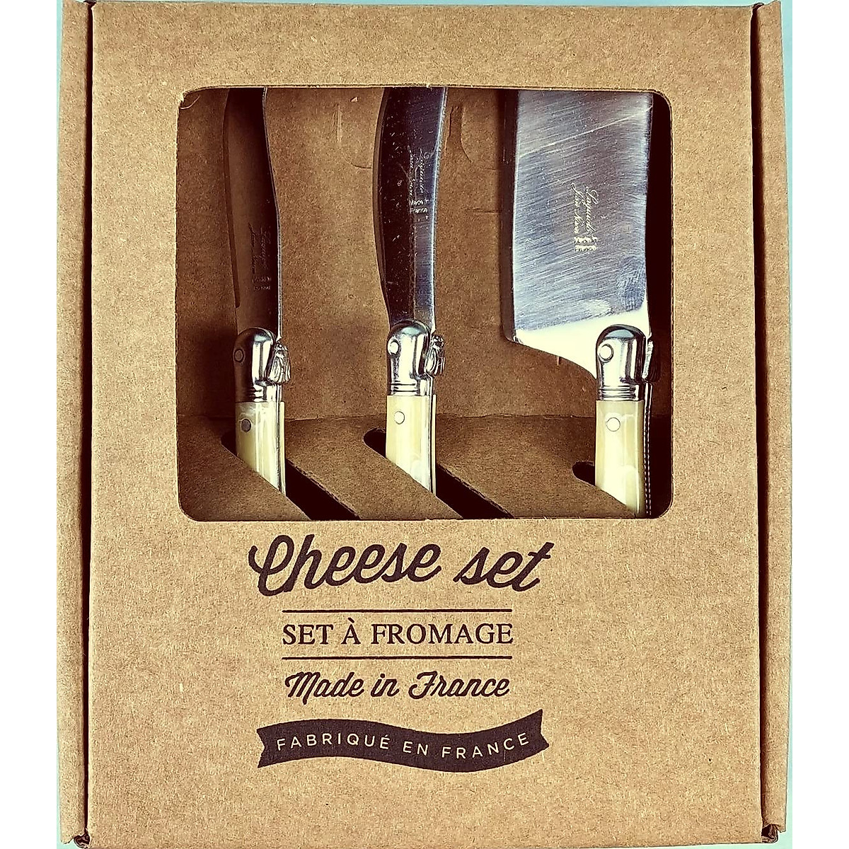 Mini Cheese Knife Set - Pale Horn, Set of 3 Utensils, Boxed