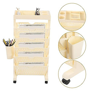 Diydeg 6 Tier Movable Bookshelf Cart, Book Rack Bookcase Book Cart with Wheels and Basket, Utility Organizer Utility Cart Storage Trolley for Office File, Living Room, Home Kitchen