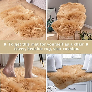 Asrug Faux Fur Pet Mat Ultra Cozy Throw Rug, Luxury Soft Faux Sheepskin Chair Cover Seat Pad Shag Fur Area Rugs, 24 by 36 inches (Khaki)