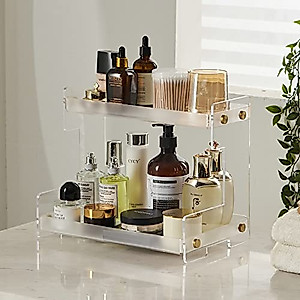 MUYEDRAIN Bathroom Organizer Countertop,2 Tier Bathroom Counter Organizer Kitchen Spice Rack Cosmetic Organizer,Countertop Storage Shelf for Bathroom, Kitchen, Living Room, Bedroom, Dressing Table