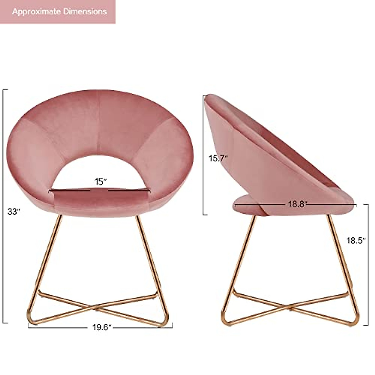 DUHOME Modern Accent Velvet Chairs Dining Chairs Single Sofa Comfy Upholstered Arm Chair Living Room Furniture Mid-Century Leisure Lounge Chairs with Golden Metal Frame Legs Set of 2 Pink