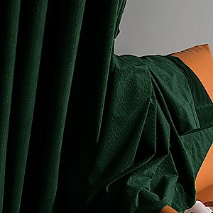 Embossed Velvet Curtain Panels Textured Room Darkning Window Treatments for Sliding Glass Door Extra Wide Custom Length Drapes, Custom Size, Dark Green