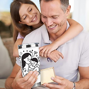 FOCIUZTA 20oz Charming Hand-Drawn Mother and Child with Floral Design Tumbler with lid, Travel Coffee Cup, Ideal for Easter, Mother Day, and birthday gifts