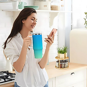 MCHIVER Blue Gradient 30 oz Tumbler with Handle and Straw Stainless Steel Vacuum Water Bottle Leak-proof Travel Coffee Mug Insulated Tumbler for Office Car Home