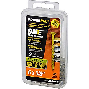 Power Pro Premium One Multi-Material Flat Head Screws, Epoxy Coated Steel, Fasten in Wood, Metal, Concrete, Drywall and Plastic, Bronze, 6 x 5/8 inch, Box of 50 Screws