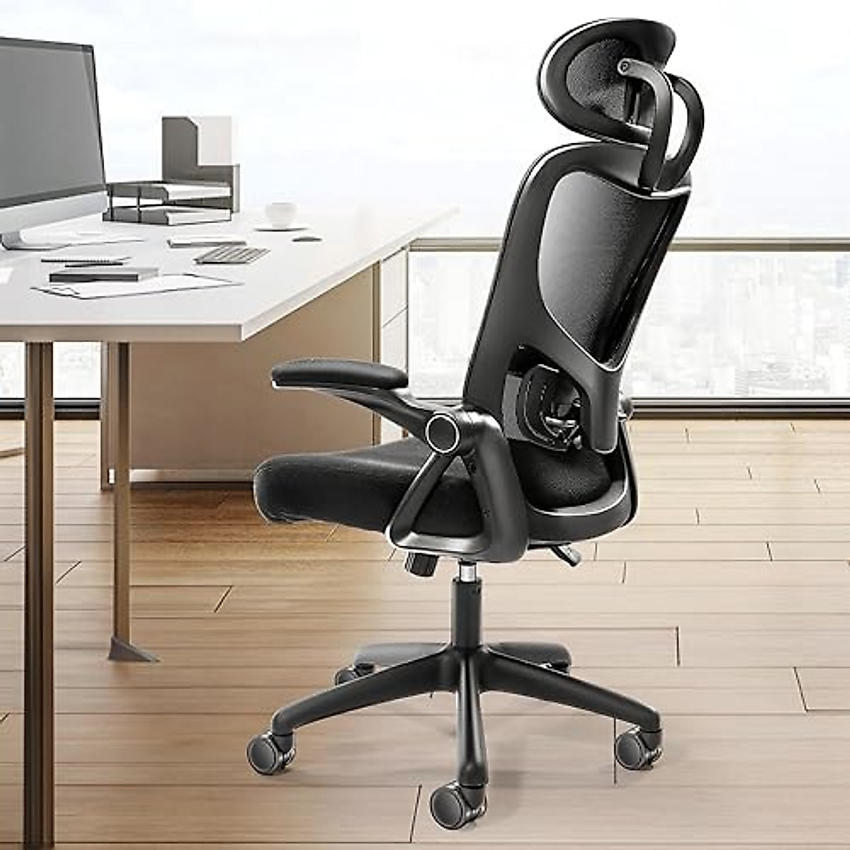VEVOR Office Chair, High Back Ergonomic Desk Chair with Adjustable Lumbar Support & Headrest, 2D Armrest, Polypropylene Chair for Home Office, Black, 286 lbs Capacity