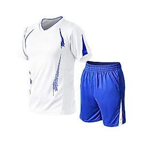 Lavnis Men's Casual Tracksuit Short Sleeve Running Jogging Athletic Sports T-Shirts And Shorts Suit Set White M
