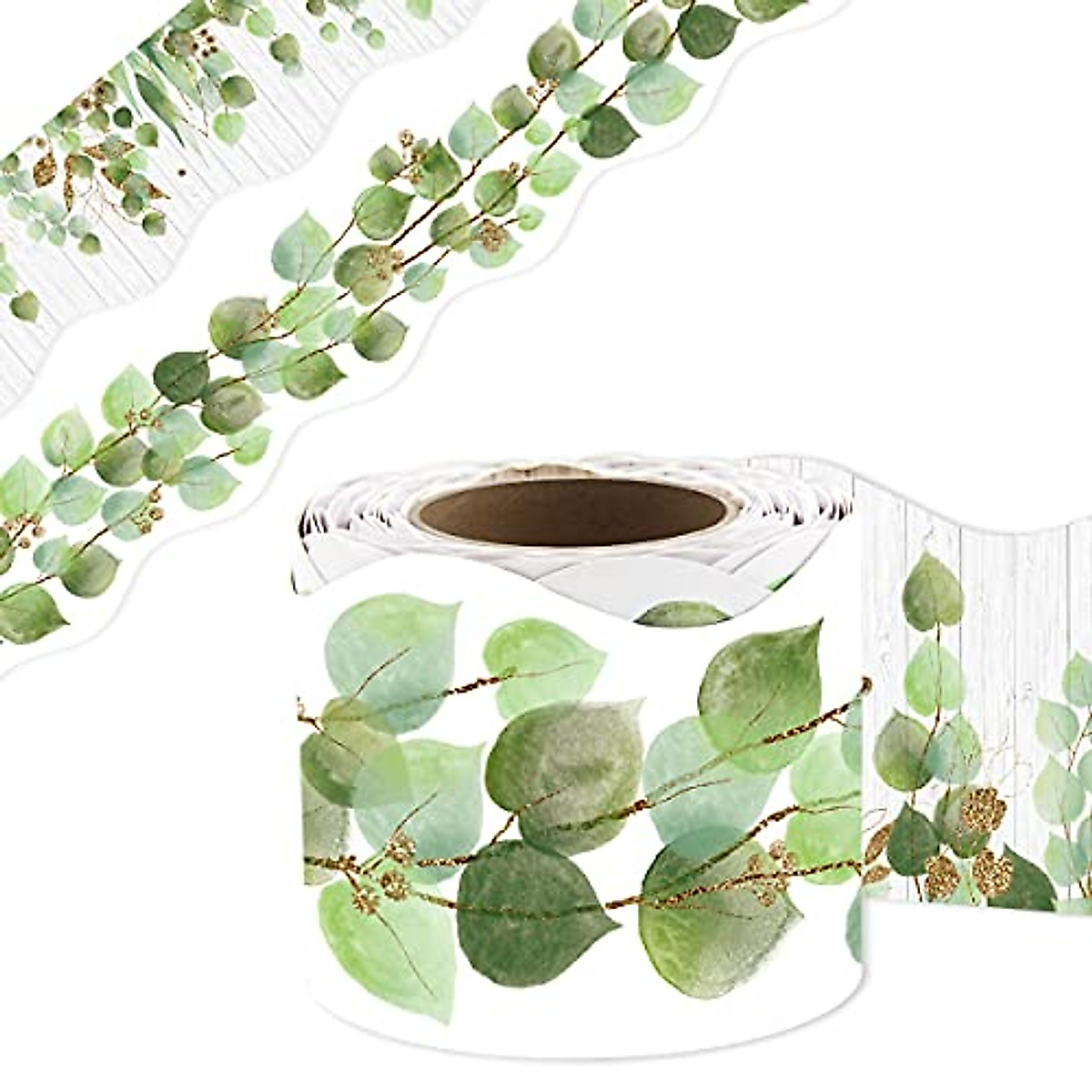 Eucalyptus Die-Cut Border Trim 36ft Per Roll Two Sided Printed Leaves Border for Classroom Back to School Decoration