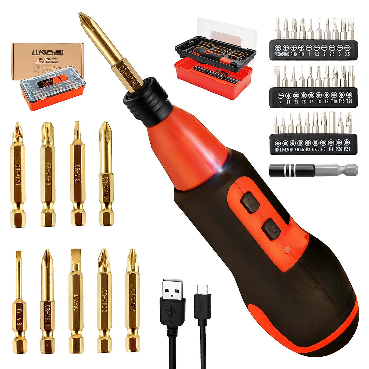 LLNDEI Electric Screwdriver Cordless 4V Electric Manual 2-in-1 Screwdriver Set, Includes Titanium-Plated Bits&Precision Screwdriver Bits&Bit Holder and Storage Box for Household&DIY&Gift for Men Women