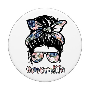 Pink Floral Mom Life Messy Bun Hair PopSockets Swappable PopGrip