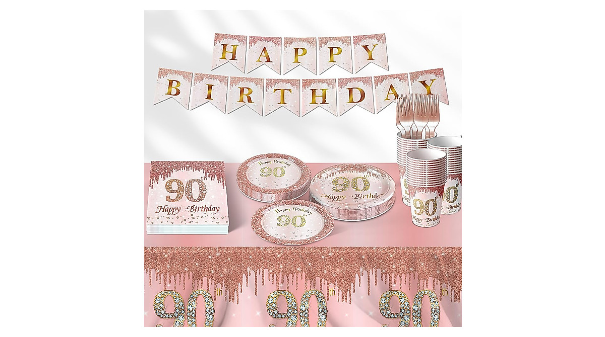 Visgo 90th Birthday Party Supplies - 122 PCS Set