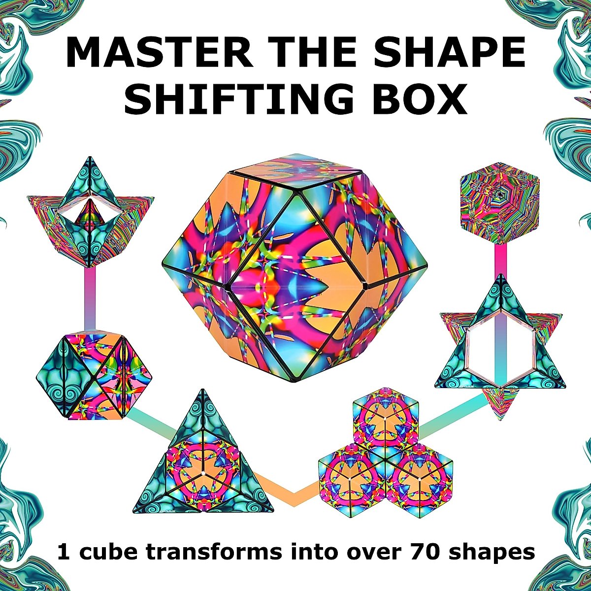 SHASHIBO Shape Shifting Box - STEM Magnetic Fidget Cube That Transforms Into Over 70 Shapes, Download Fun in Motion Toys Mobile App (Water Color)